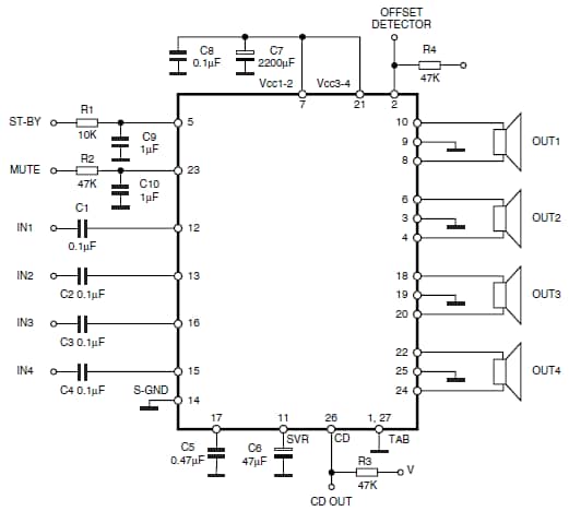 TDA7388A 4x42W Quad Bridge Car Radio Amplifiers - STMicro | Mouser