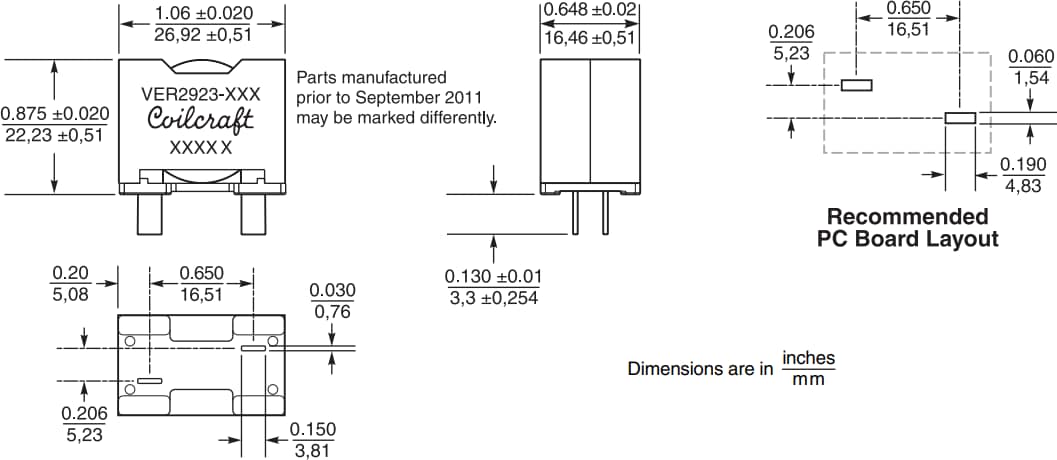 VER2923 Shielded Power Inductors - Coilcraft | Mouser
