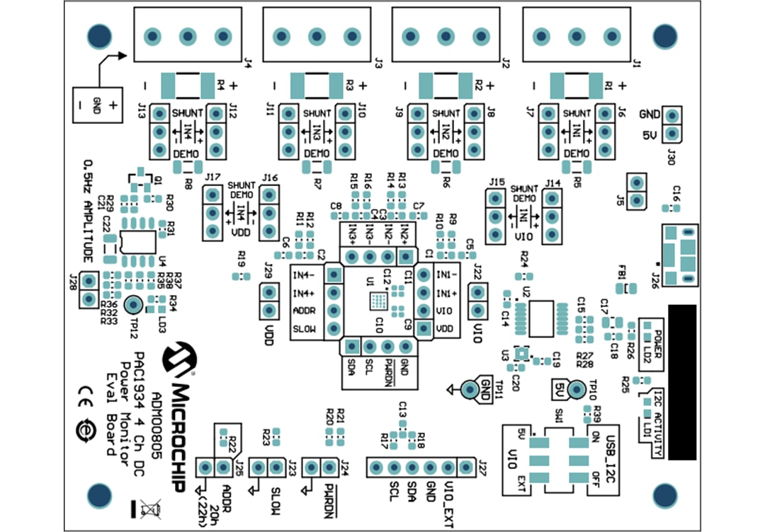 PAC1934 DC Power Monitor Evaluation Board - Microchip Technology | Mouser