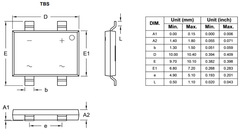 RTBS40M Fast Recovery Bridge Rectifier - Taiwan Semi | Mouser