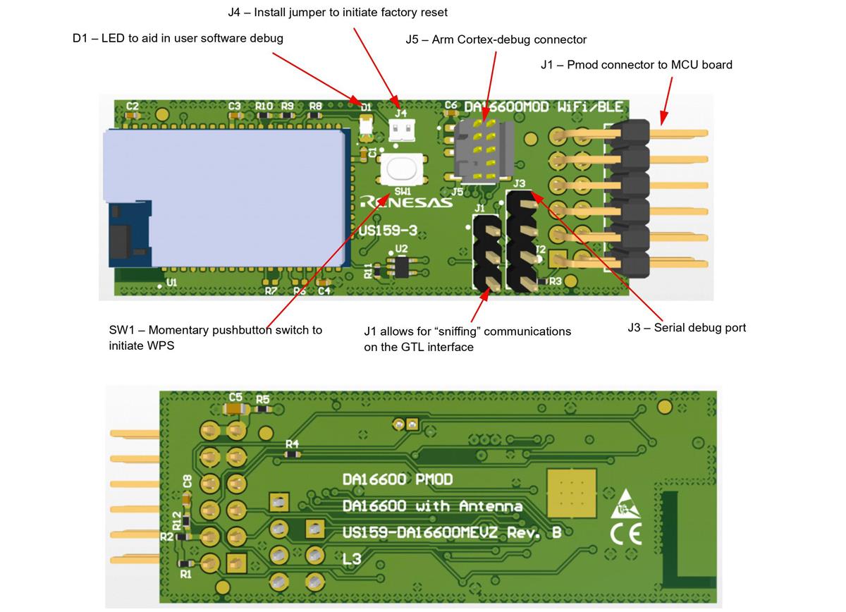 US159-DA16600EVZ DA16600 Pmod™ Board - Renesas | Mouser