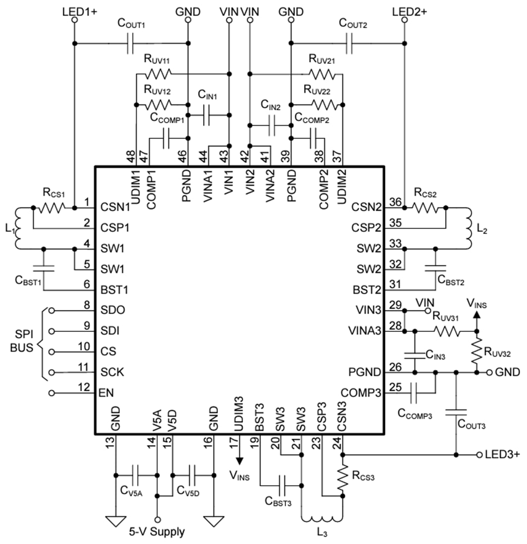 TPS92530-Q1 3-Channel Synchronous Buck LED Driver - TI | Mouser
