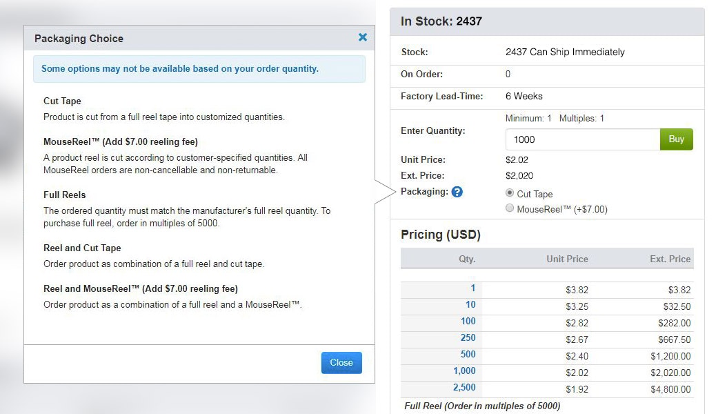 Packing Reel Options | Mouser